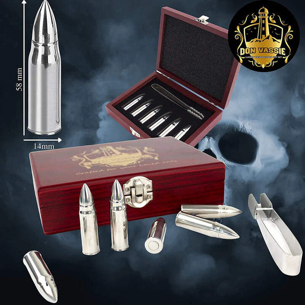 Booze & Barrels 6 PCS Silver Whiskey Bullet Drink Chillers at $50